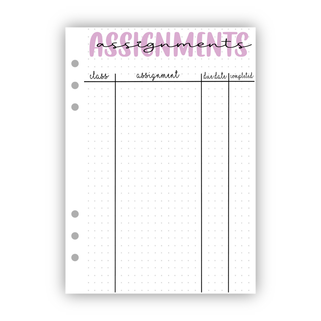 Assignment Tracker | Binder-Ready Journal Page