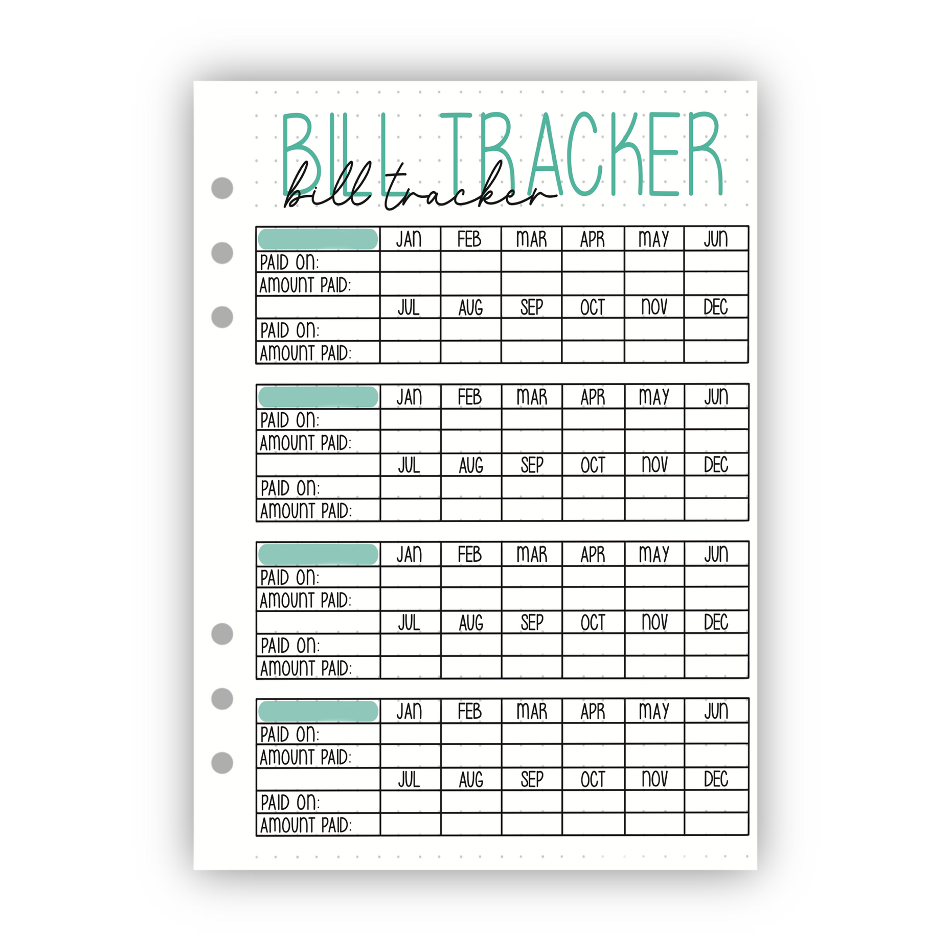 Bill Tracker | Binder-Ready Journal Page